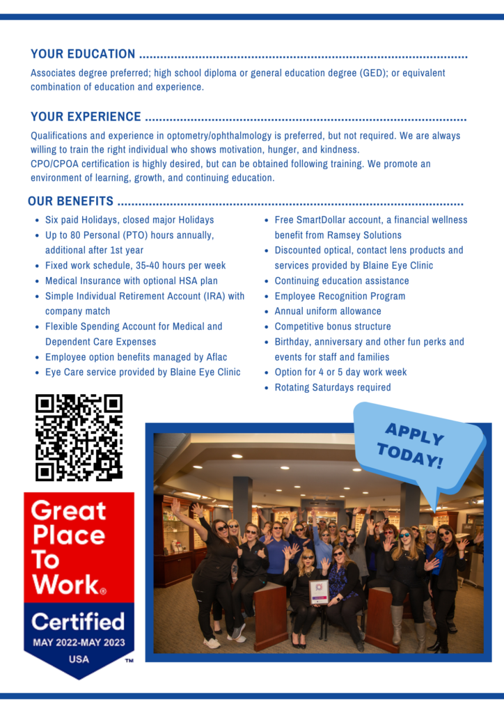 Optometric Technician | Blaine Eye Clinic