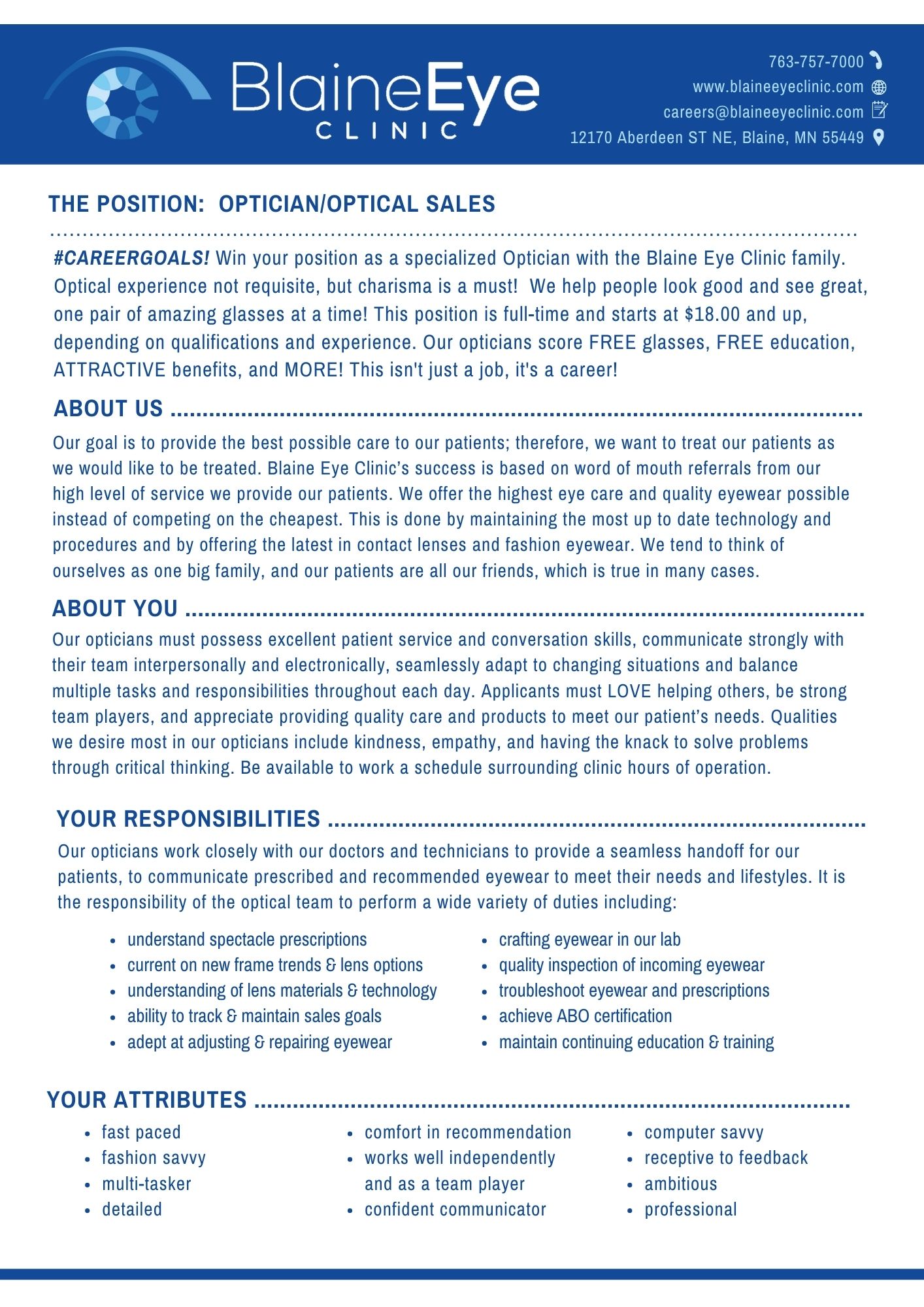 Optician | Blaine Eye Clinic