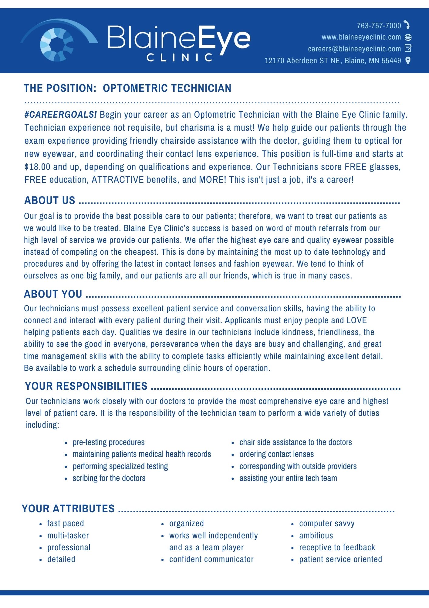 Optometric Technician | Blaine Eye Clinic